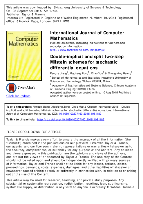 Pdf Double Implicit And Split Two Step Milstein Schemes For Stochastic Differential Equations