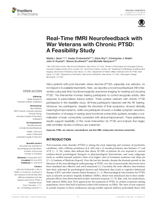 (PDF) Real-Time fMRI Neurofeedback with War Veterans with Chronic PTSD ...