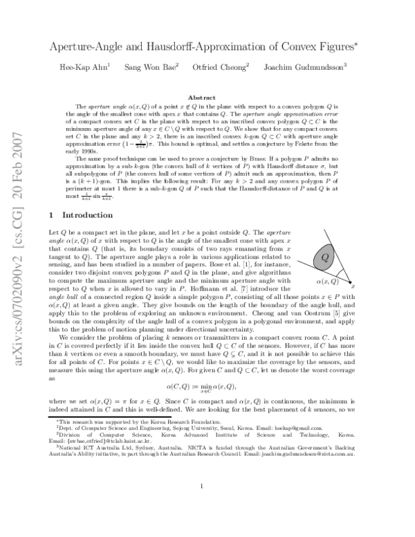 (PDF) Aperture-Angle and Hausdorff-Approximation of Convex Figures