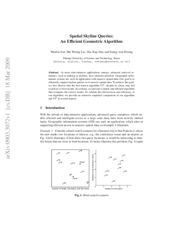 Pdf Spatial Skyline Queries An Efficient Geometric Algorithm