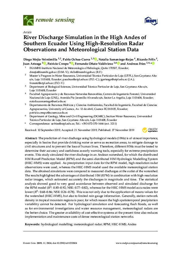 (PDF) River Discharge Simulation in the High Andes of Southern Ecuador Using High-Resolution ...