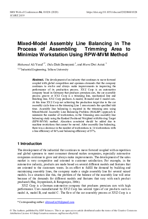 (PDF) Mixed-Model Assembly Line Balancing in The Process of Assembling Trimming Area to Minimize ...
