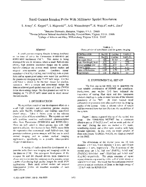 (PDF) Small gamma imaging probe with millimeter spatial resolution