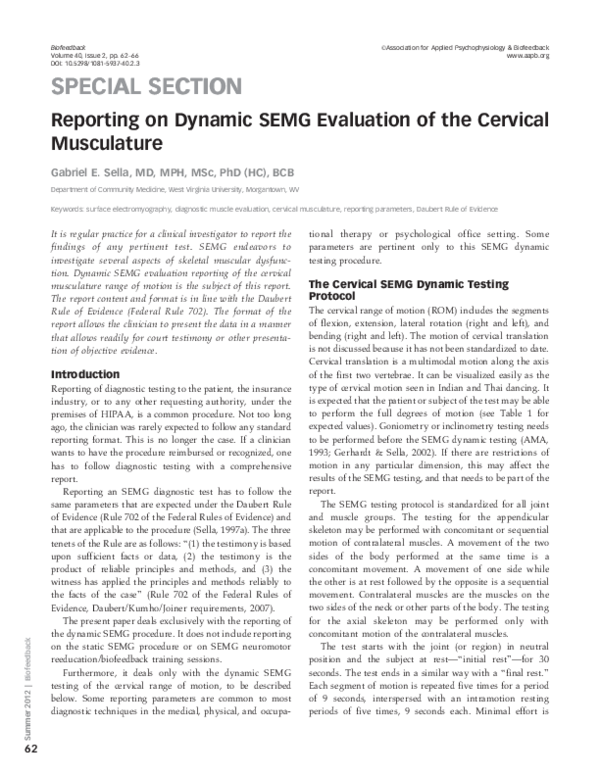 (PDF) Reporting on Dynamic SEMG Evaluation of the Cervical Musculature