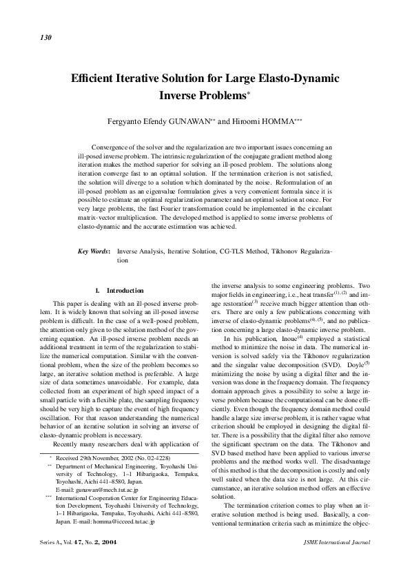 Pdf Efficient Iterative Solution For Large Elasto Dynamic Inverse Problems