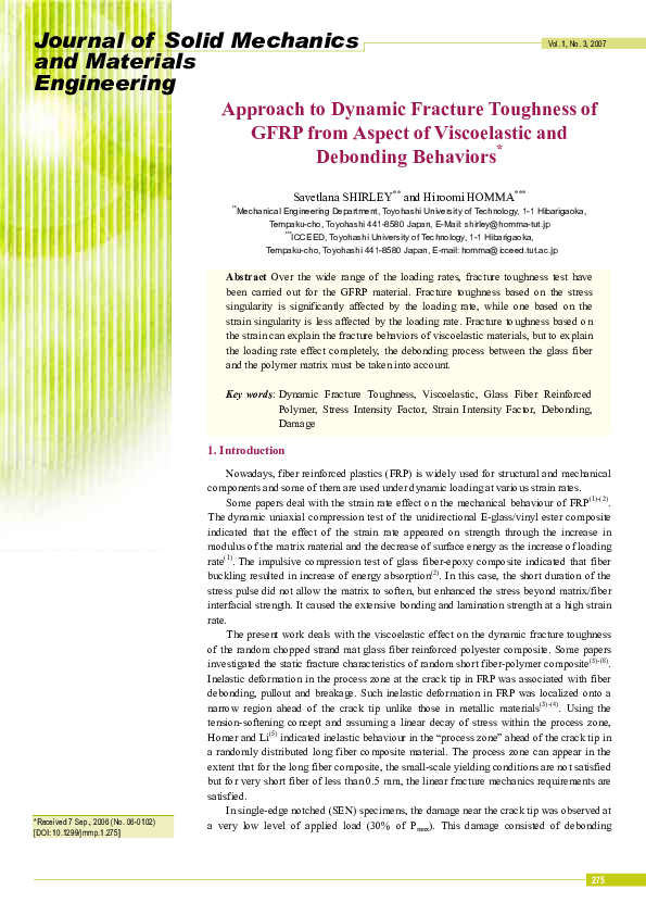 (PDF) Approach to Dynamic Fracture Toughness of GFRP from Aspect of Viscoelastic and Debonding ...