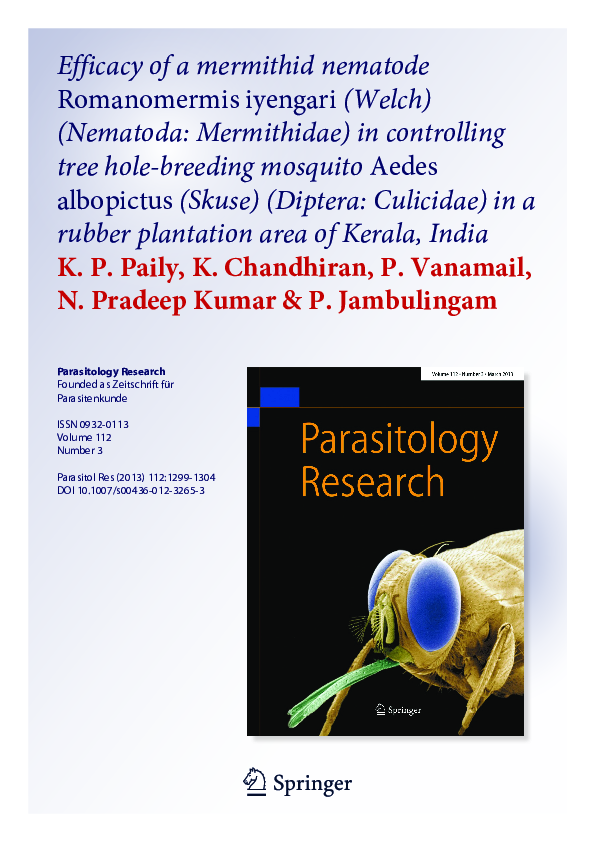 (PDF) Efficacy of a mermithid nematode Romanomermis iyengari (Welch ...