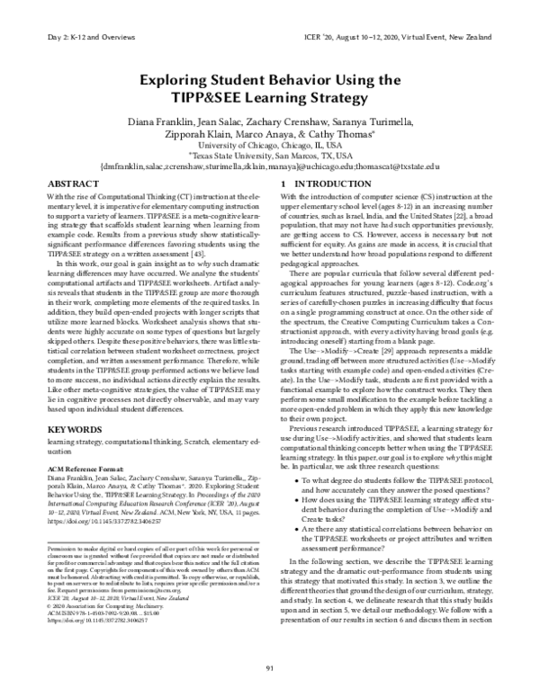(PDF) Exploring Student Behavior Using the TIPP Learning Strategy