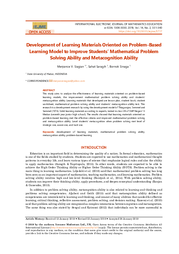 Pdf Development Of Learning Materials Oriented On Problem Based Learning Model To Improve