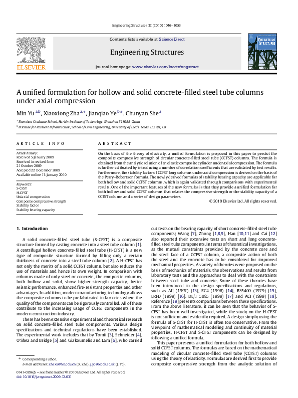 (PDF) A unified formulation for hollow and solid concrete-filled steel ...