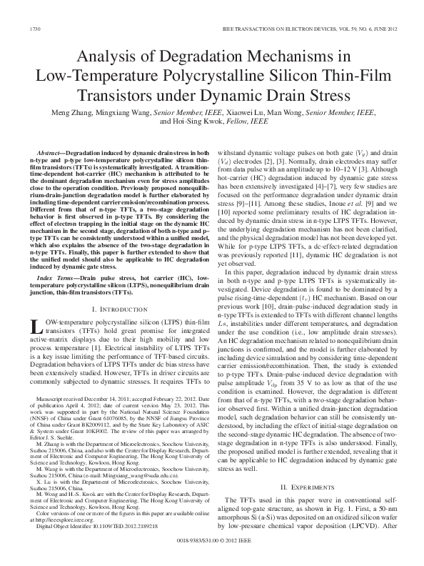 (PDF) Analysis of Degradation Mechanisms in Low-Temperature Polycrystalline Silicon Thin-Film ...