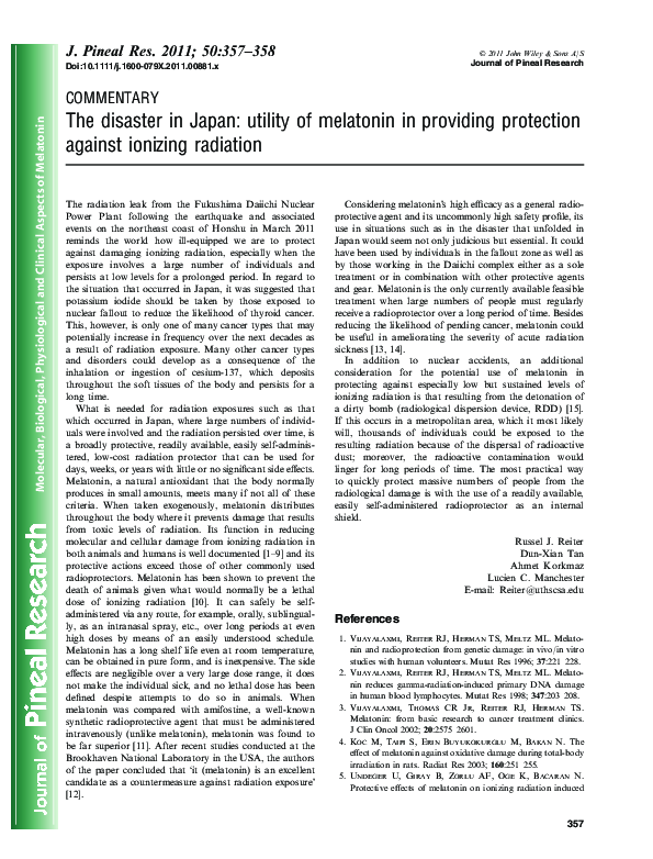 (PDF) The disaster in Japan: utility of melatonin in providing ...