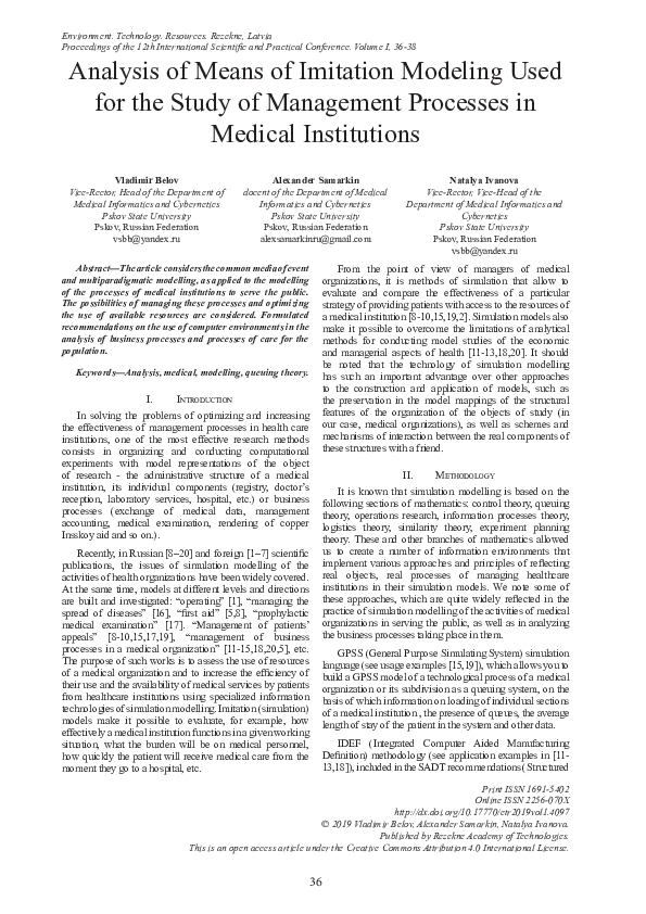 (PDF) Analysis of Means of Imitation Modeling Used for the Study of ...