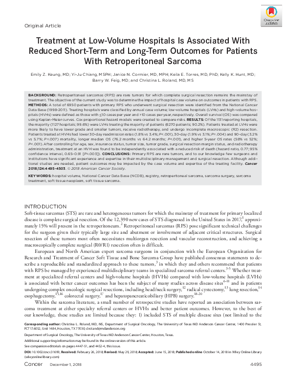 (PDF) Treatment at low‐volume hospitals is associated with reduced ...