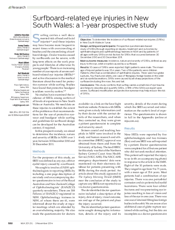 (PDF) Surfboard-related eye injuries in New South Wales: a 1-year ...