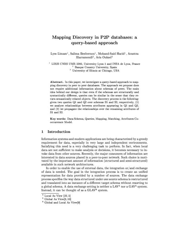 (PDF) Mapping Discovery in P2P databases: a query-based approach
