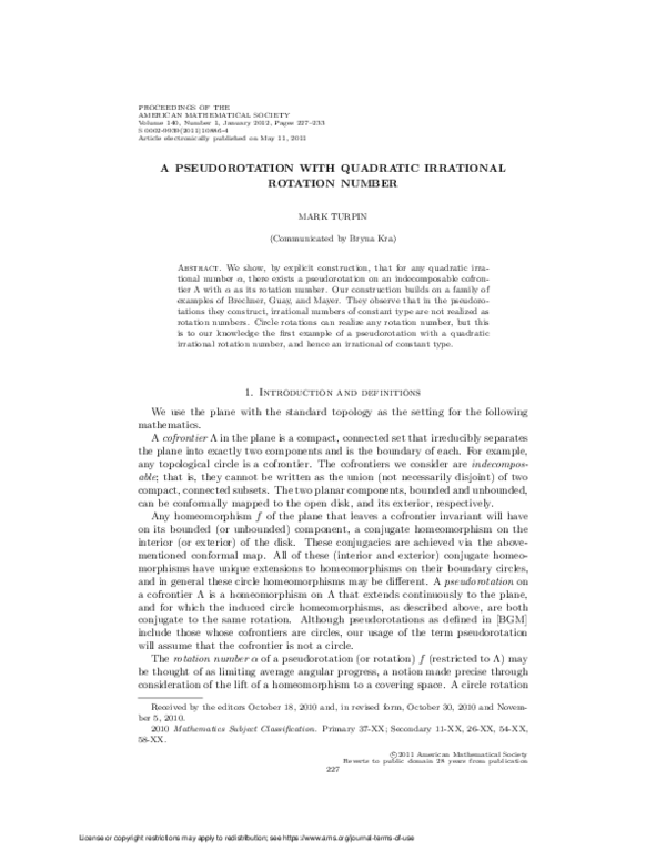 (PDF) Pseudorotations with Quadratic Irrational Numbers