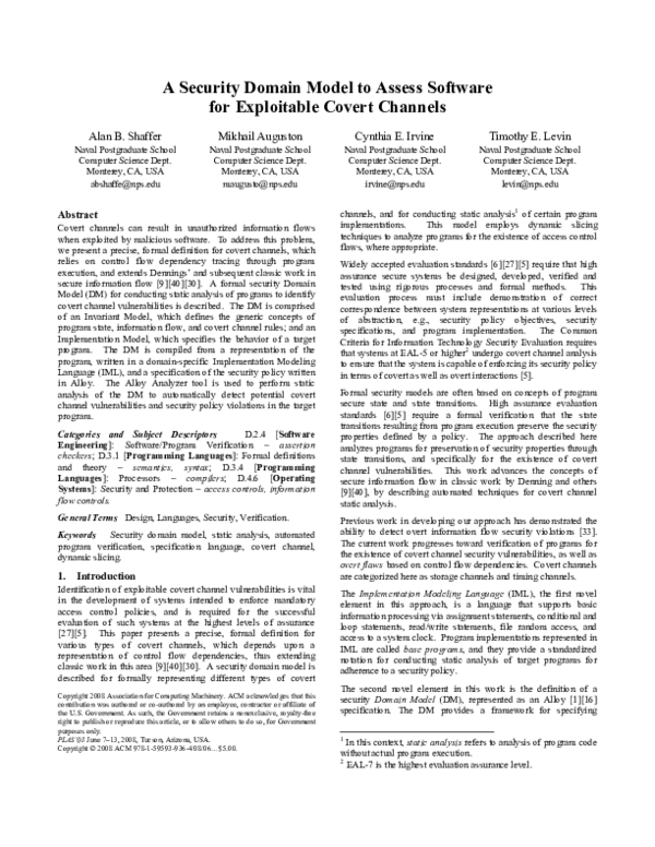 (PDF) A security domain model to assess software for exploitable covert ...