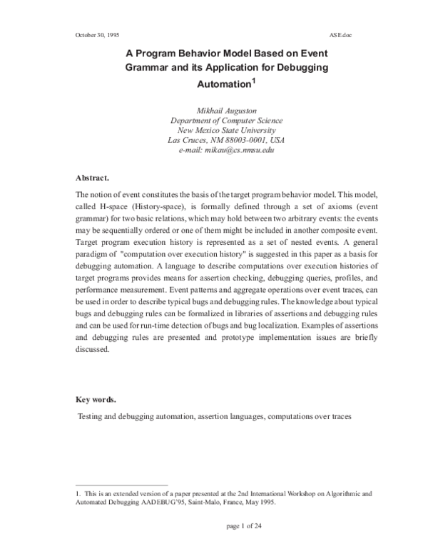 (PDF) A Program Behavior Model Based on Event Grammar and its Application for Debugging Automation