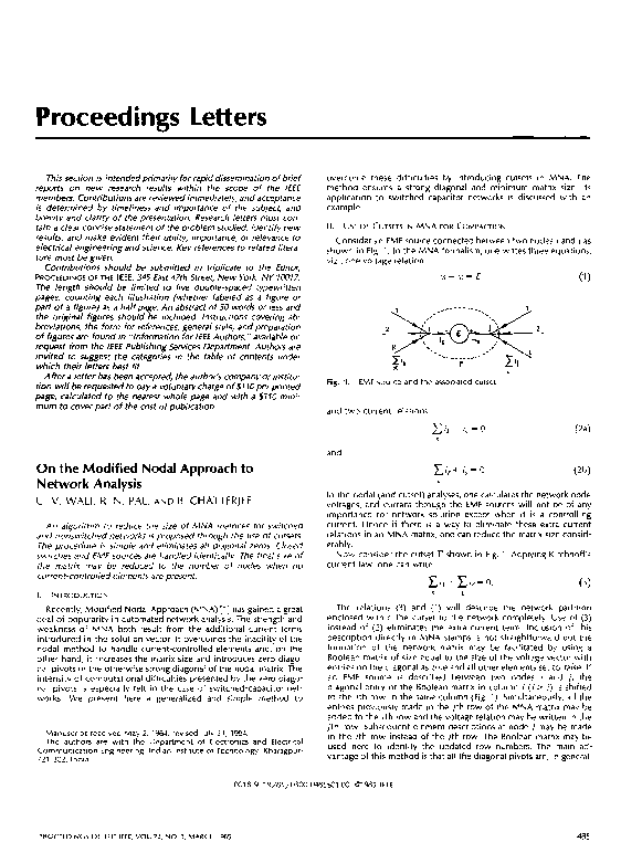(PDF) On the modified nodal approach to network analysis