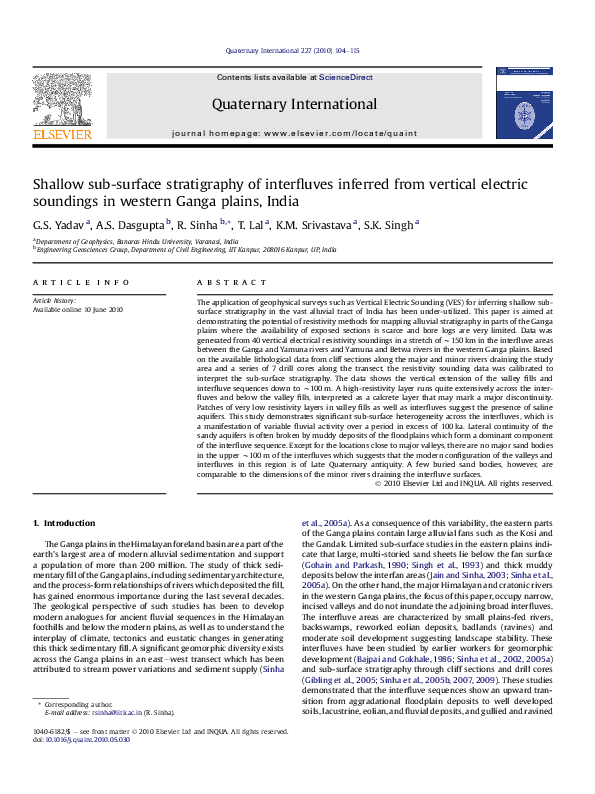 (PDF) Shallow sub-surface stratigraphy of interfluves inferred from ...