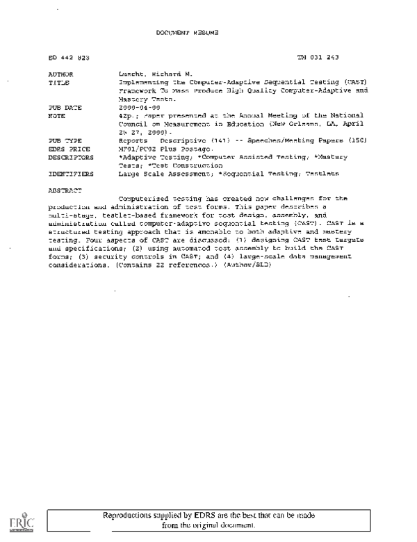(PDF) Implementing the Computer-Adaptive Sequential Testing (CAST ...