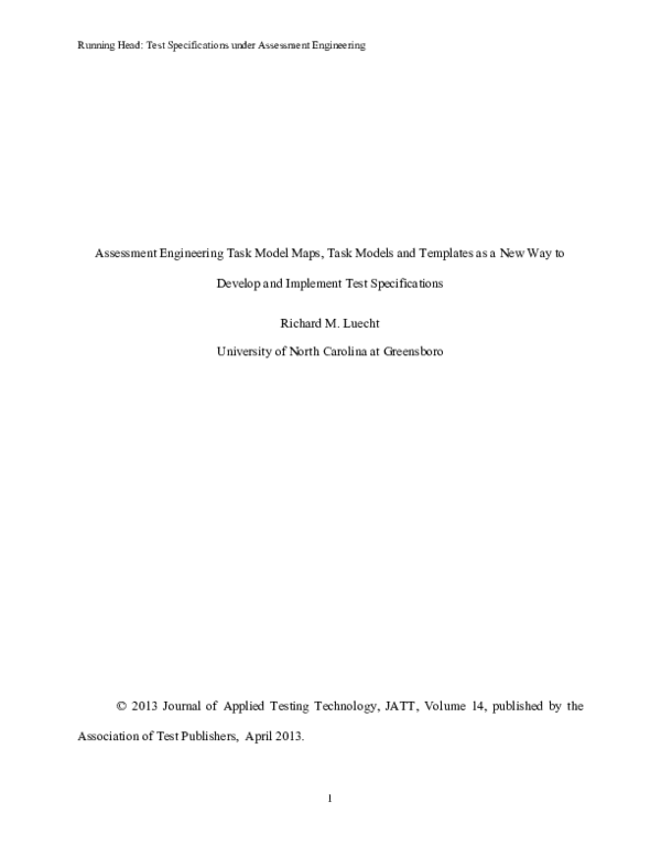 (PDF) Assessment Engineering Task Model Maps, Task Models and Templates ...