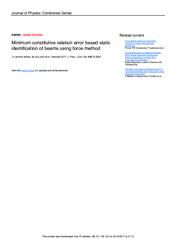 (PDF) Minimum constitutive relation error based static identification of beams using force method