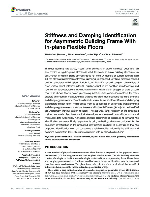 (PDF) Stiffness and Damping Identification for Asymmetric Building Frame With In-plane Flexible ...