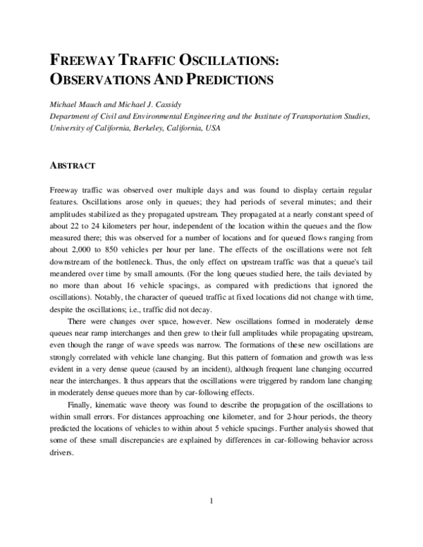 (PDF) Freeway Traffic OscillationsObservations and Predictions