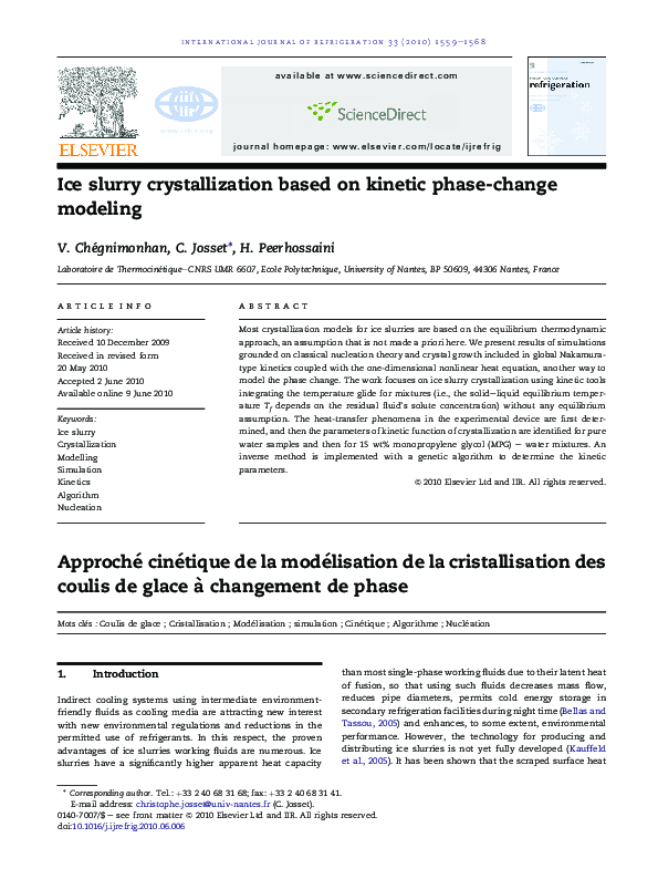 (PDF) Ice slurry crystallization based on kinetic phase-change modeling