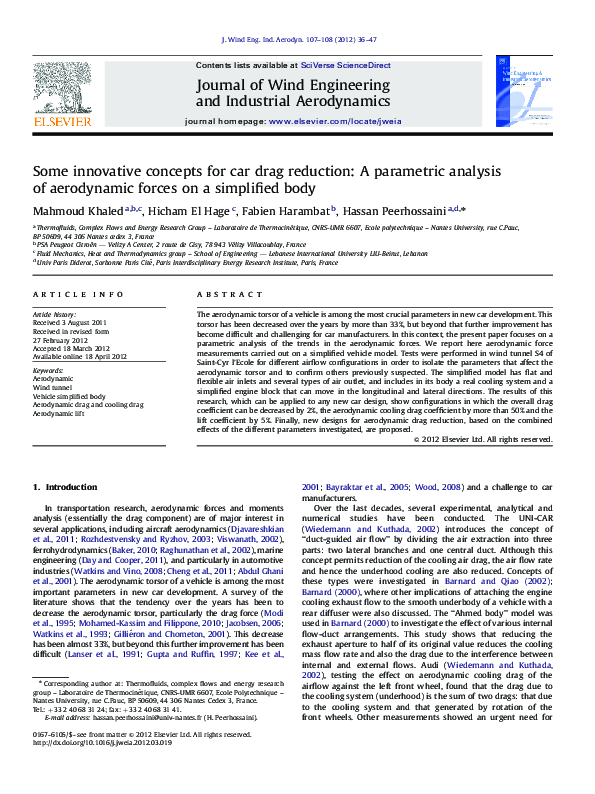 (PDF) Some innovative concepts for car drag reduction: A parametric ...