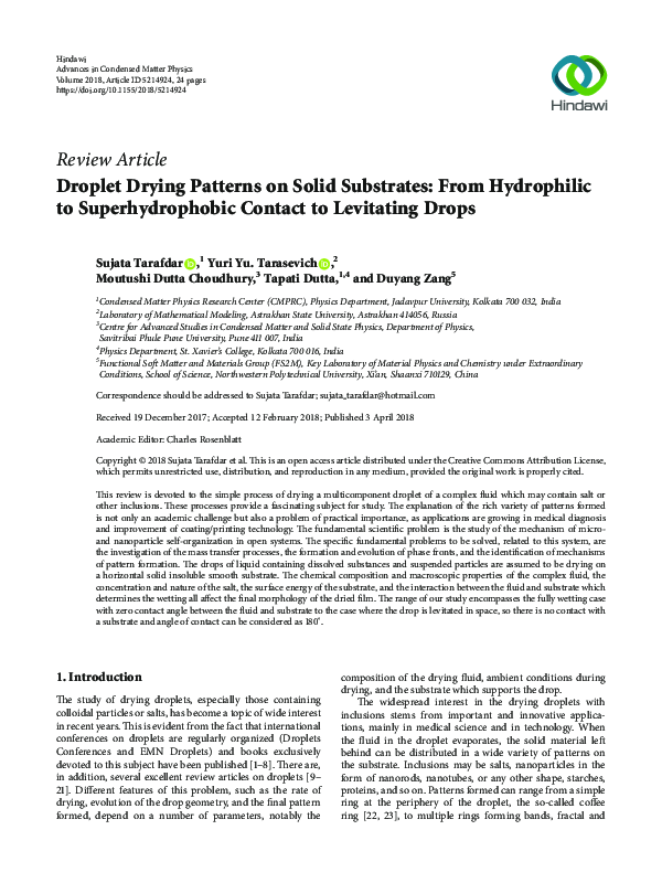 (PDF) Droplet Drying Patterns on Solid Substrates: From Hydrophilic to ...