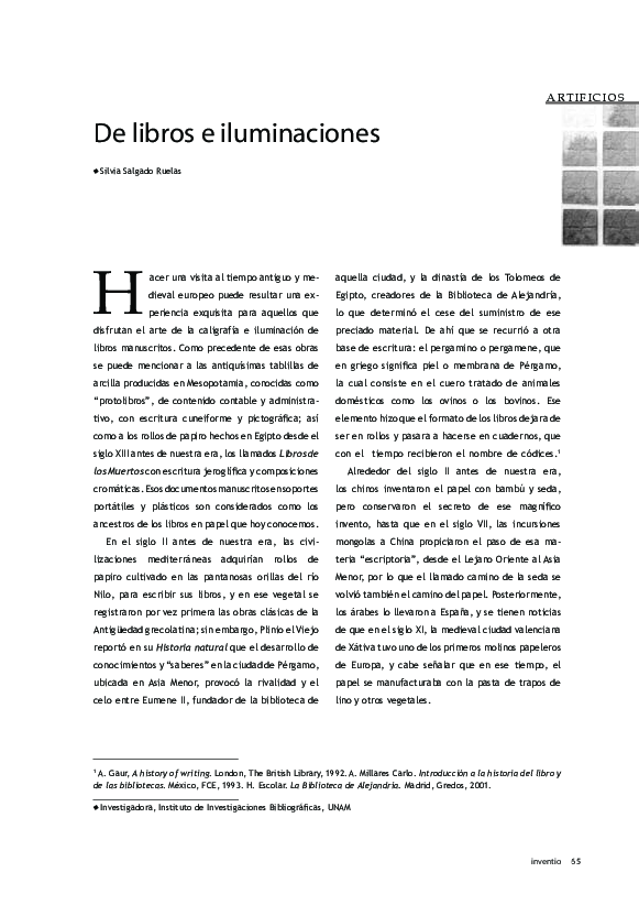 (PDF) Silvia Salgado-Ruelas, "De libros e iluminaciones", en Inventio ...