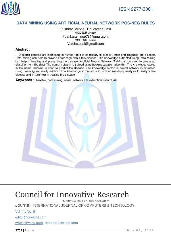 (PDF) Data Mining using Artificial Neural Network POS_NEG Rules
