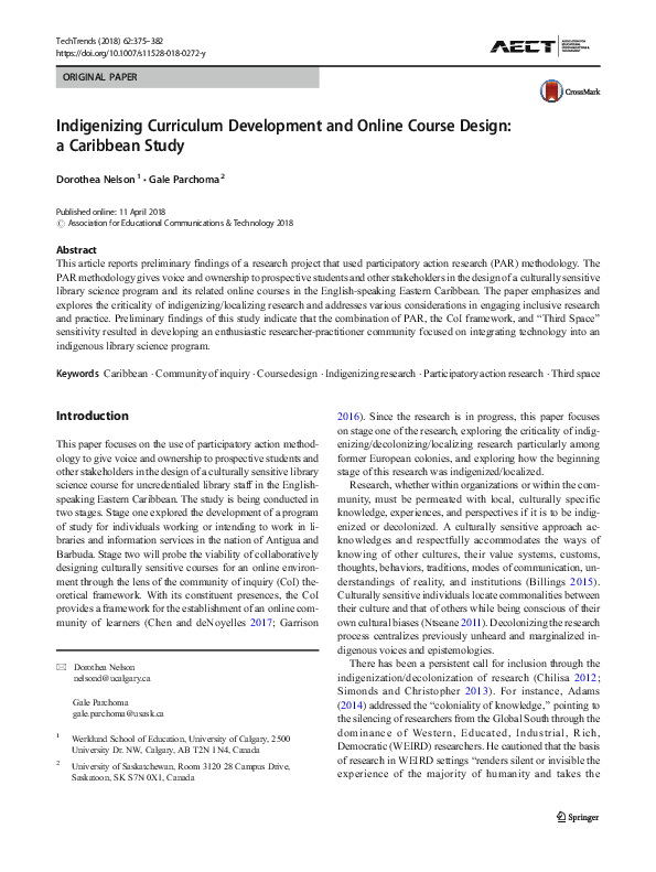 (PDF) Indigenizing Curriculum Development and Online Course Design: a ...