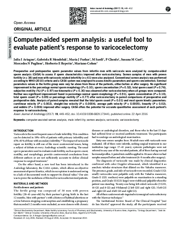 (PDF) Computer aided sperm analysis, a useful tool to evaluate patient ...