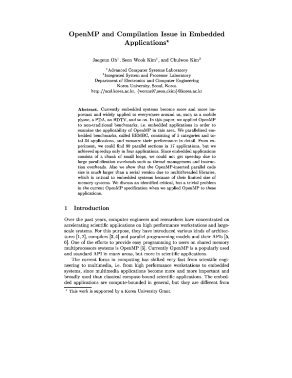 (PDF) OpenMP and compilation issue in embedded applications