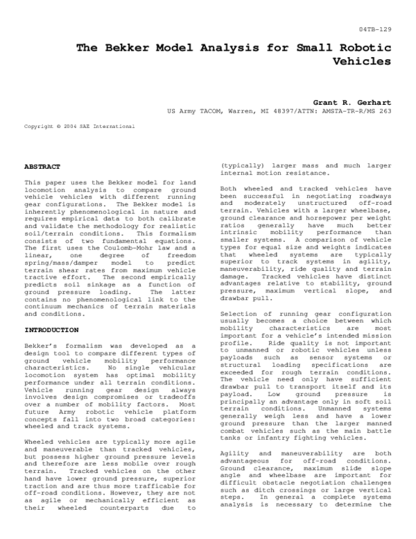 (PDF) The Bekker Model Analysis for Small Robotic Vehicles