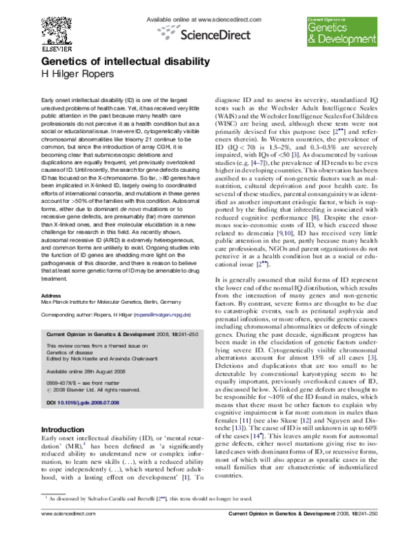 (PDF) Genetics of intellectual disability