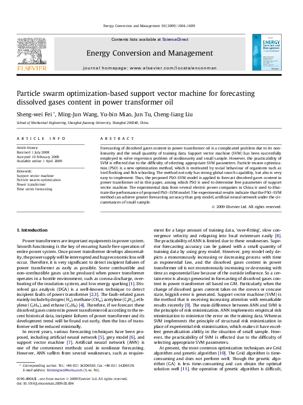 Pdf Particle Swarm Optimization Based Support Vector Machine For Forecasting Dissolved Gases 9382