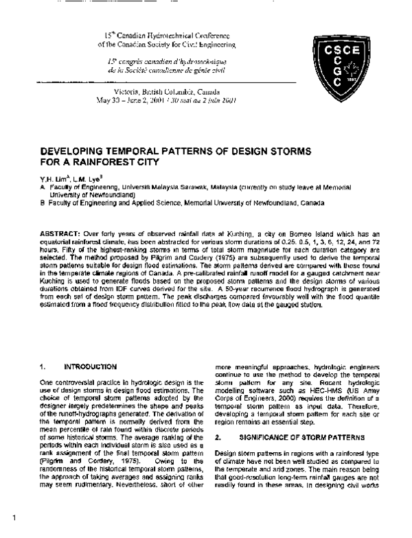 (PDF) Developing Temporal Patterns of Design Storms for a Rainforest City