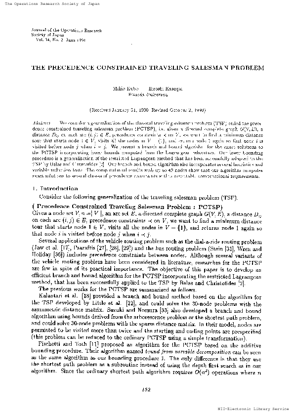 (PDF) The Precedence Constrained Traveling Salesman Problem