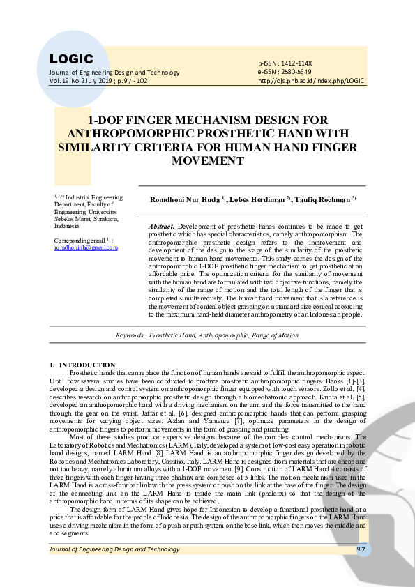 (PDF) 1-DOF Finger Mechanism Design for Anthropomorphic Prosthetic Hand ...