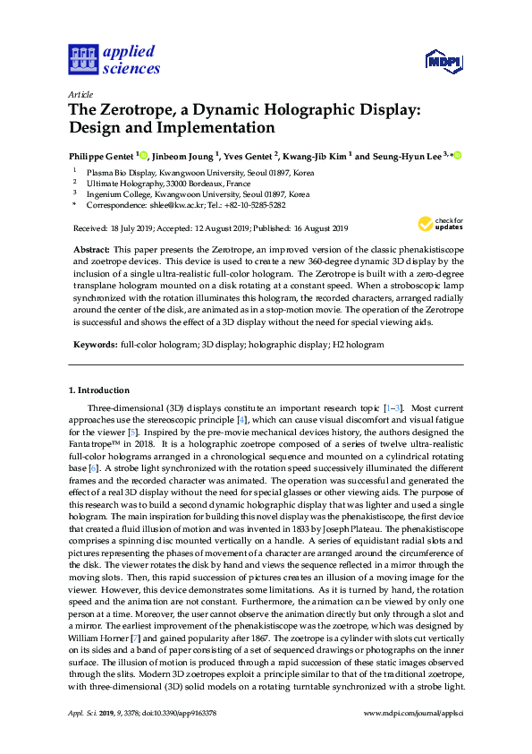 (PDF) The Zerotrope, a Dynamic Holographic Display: Design and Implementation