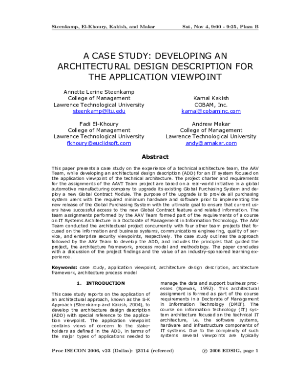 (PDF) A Case Study: Developing an Architectural Design Description for ...