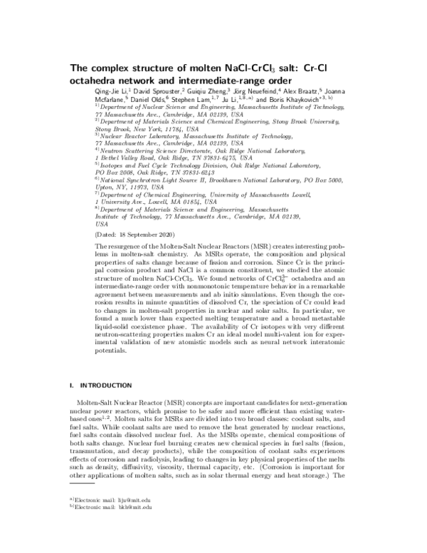 (PDF) The Complex Structure of Molten NaCl-CrCl3 Salt: Cr-Cl Octahedra ...