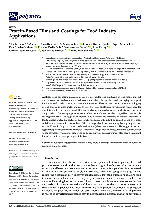 (PDF) Protein-Based Films and Coatings for Food Industry Applications