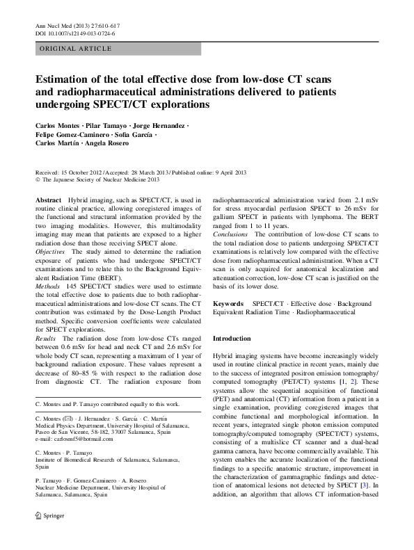 (PDF) Estimation of the total effective dose from low-dose CT scans and ...