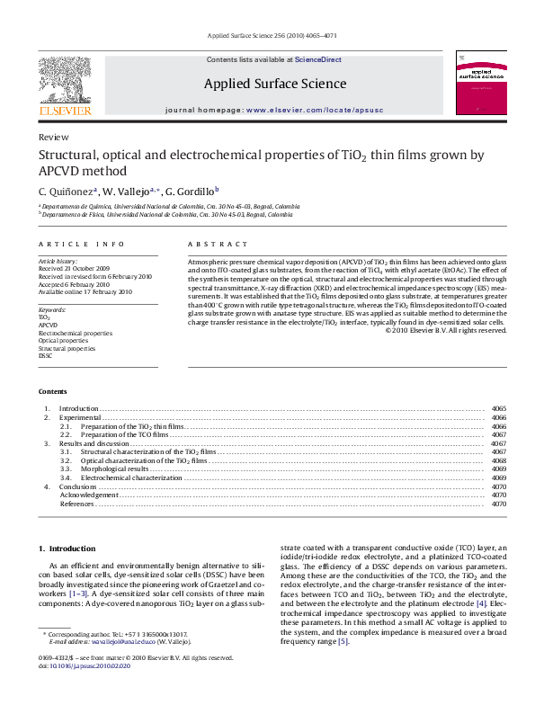 (PDF) Structural, optical and electrochemical properties of TiO2 thin films grown by APCVD method